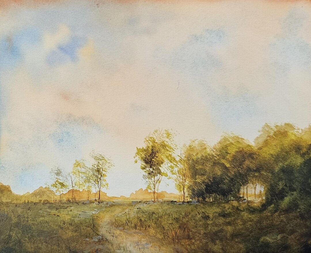 Cotton Candy Sky - an Original Tonalist / Luminist Watercolor Landscape ...