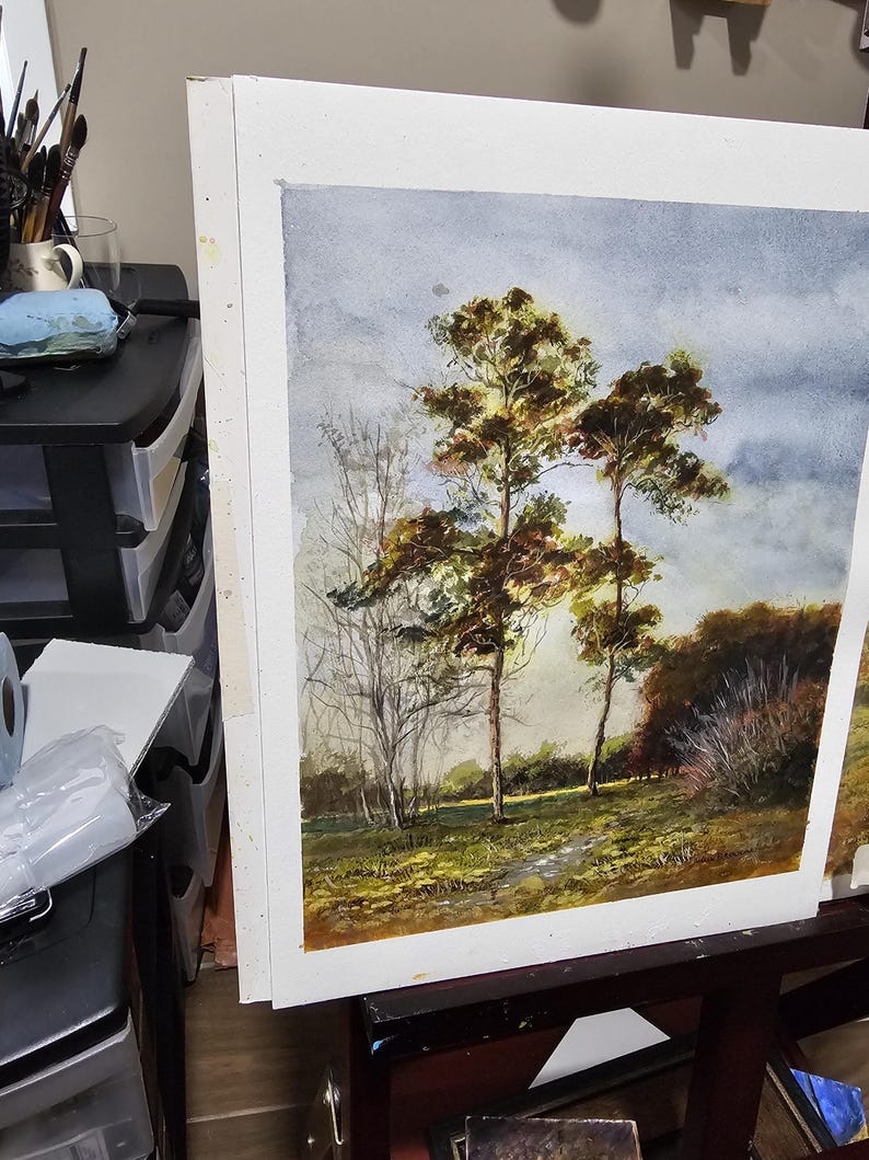 Original Tonalist Watercolor Landscape Painting by Andrew Broussard ...