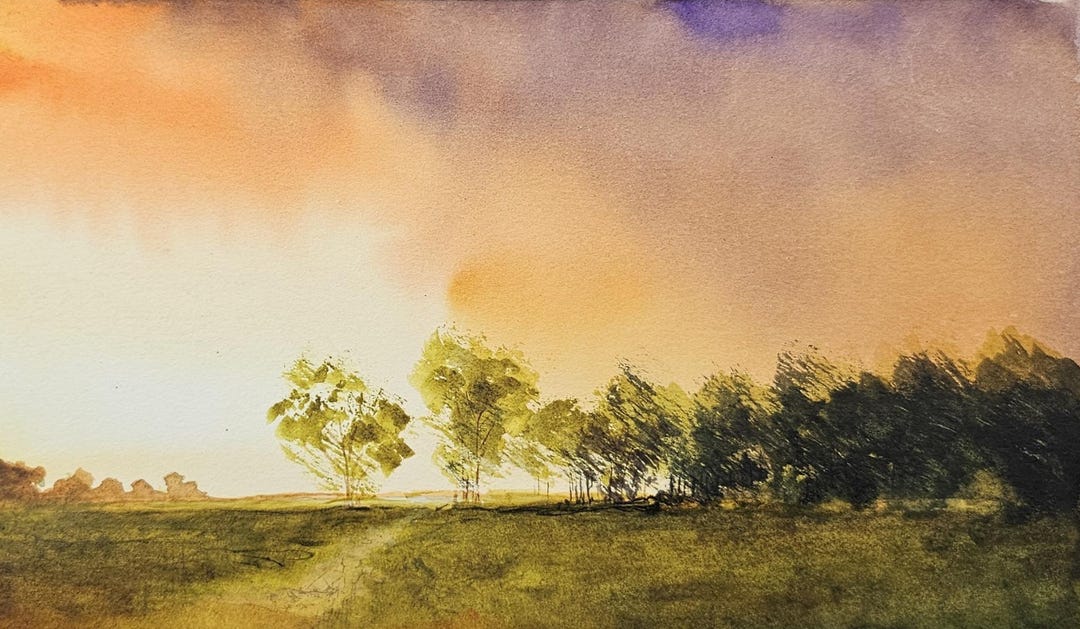 An Original Luminist Watercolor Landscape Painting by Andrew Broussard ...