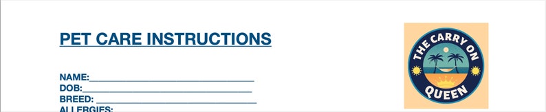 Printable, Fill In, Pet Care Instructions (travel) - Etsy