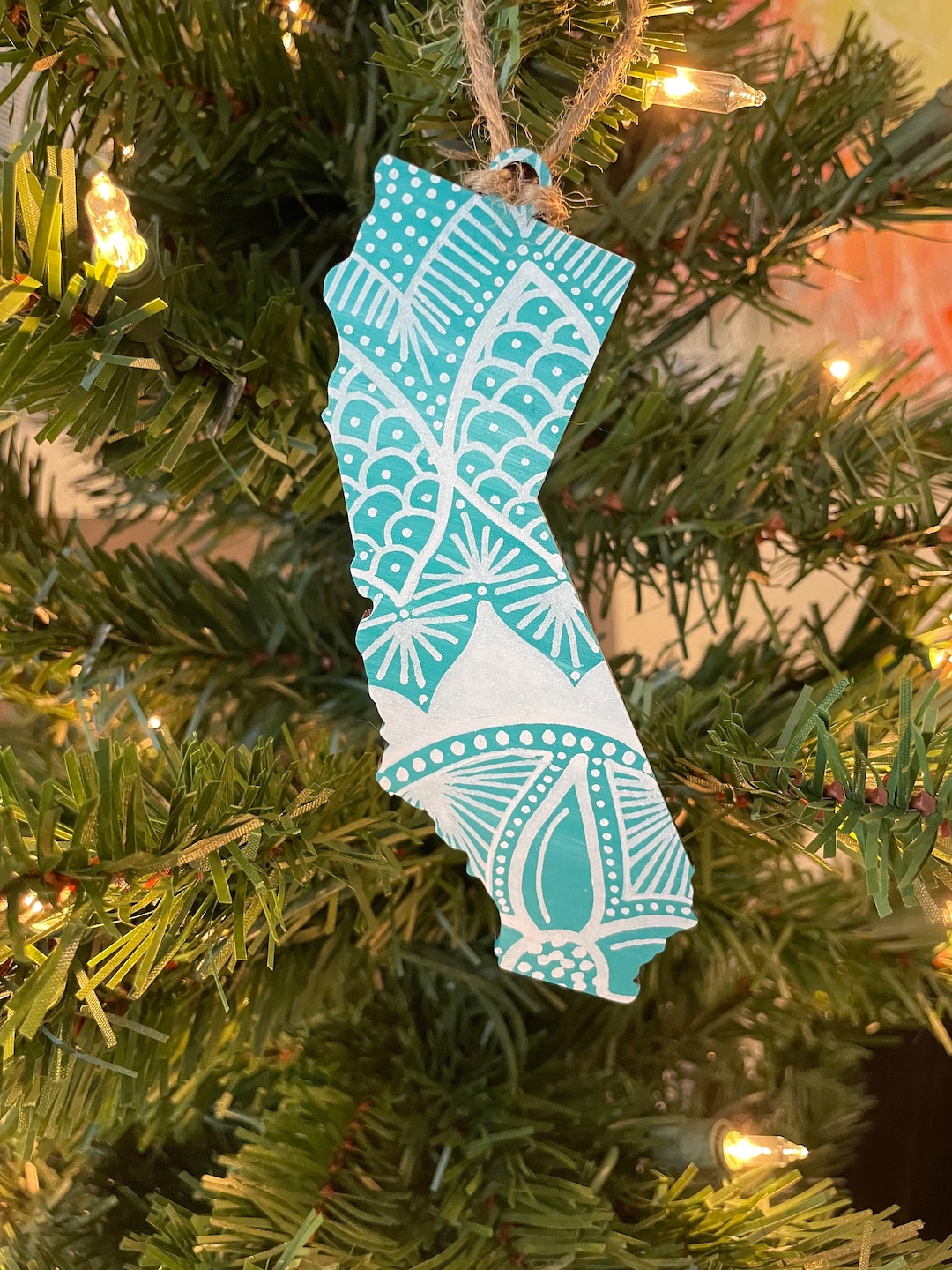 Hand Painted Unique Mandala California Wood Ornament - Etsy
