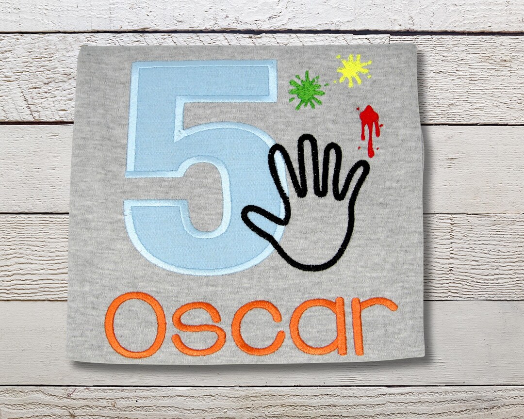 Boys 5th Birthday Embroidered Shirt, High Five Handprint, Personalized ...