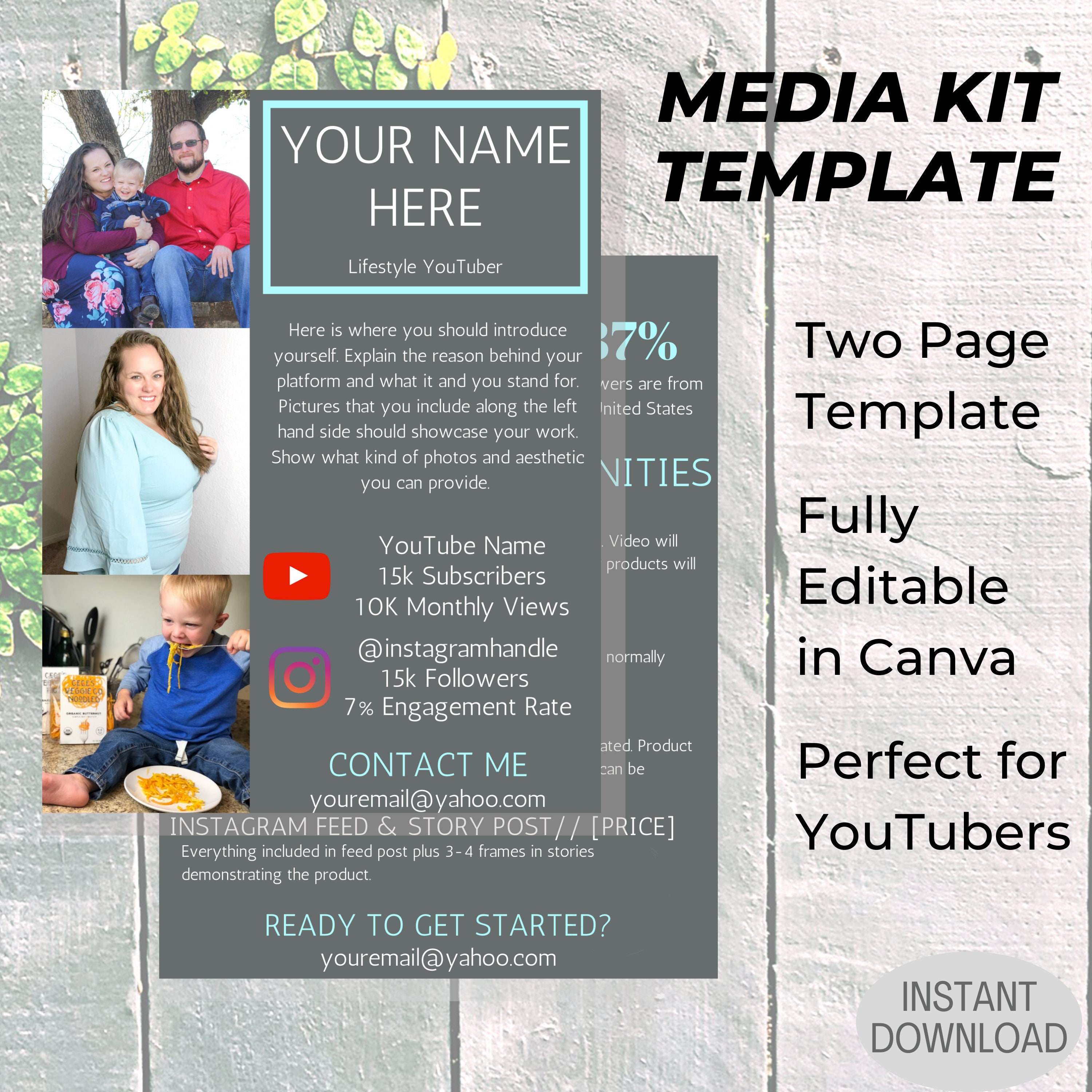 Youtuber Media Kit Template Influencer Pitch Sheet - Etsy