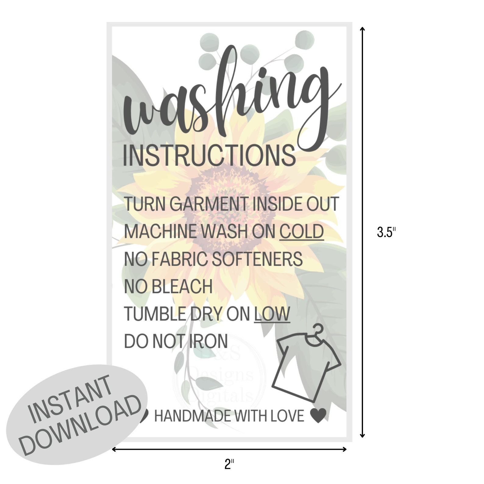 Garment Care Card Template Print From Home Vinyl Clothes Card Card ...