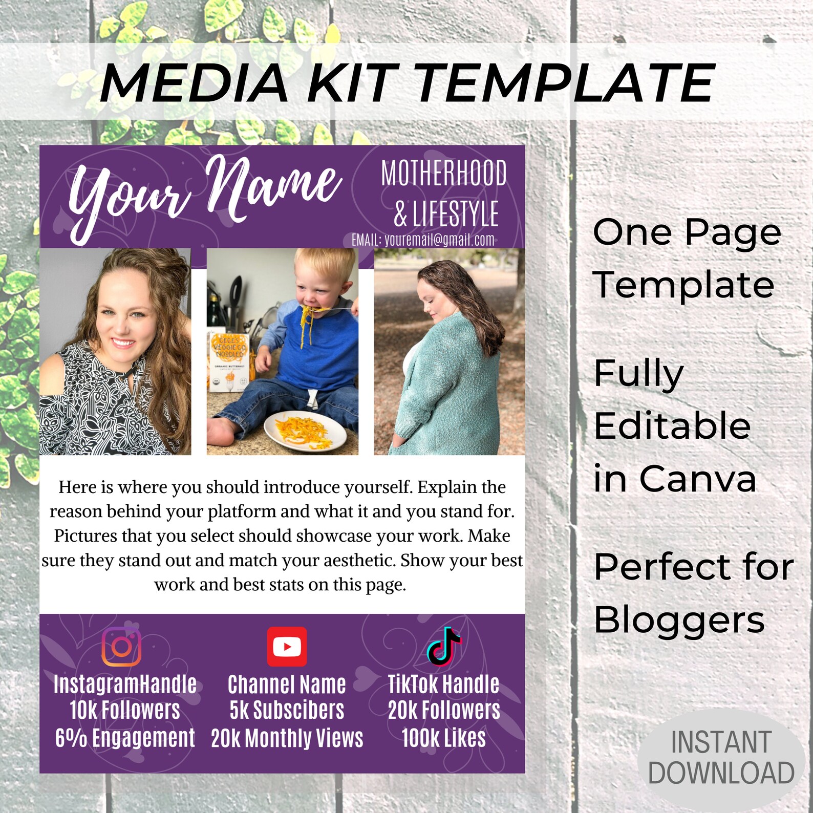 One Page Influencer Media Kit Template Influencer Pitch - Etsy Canada