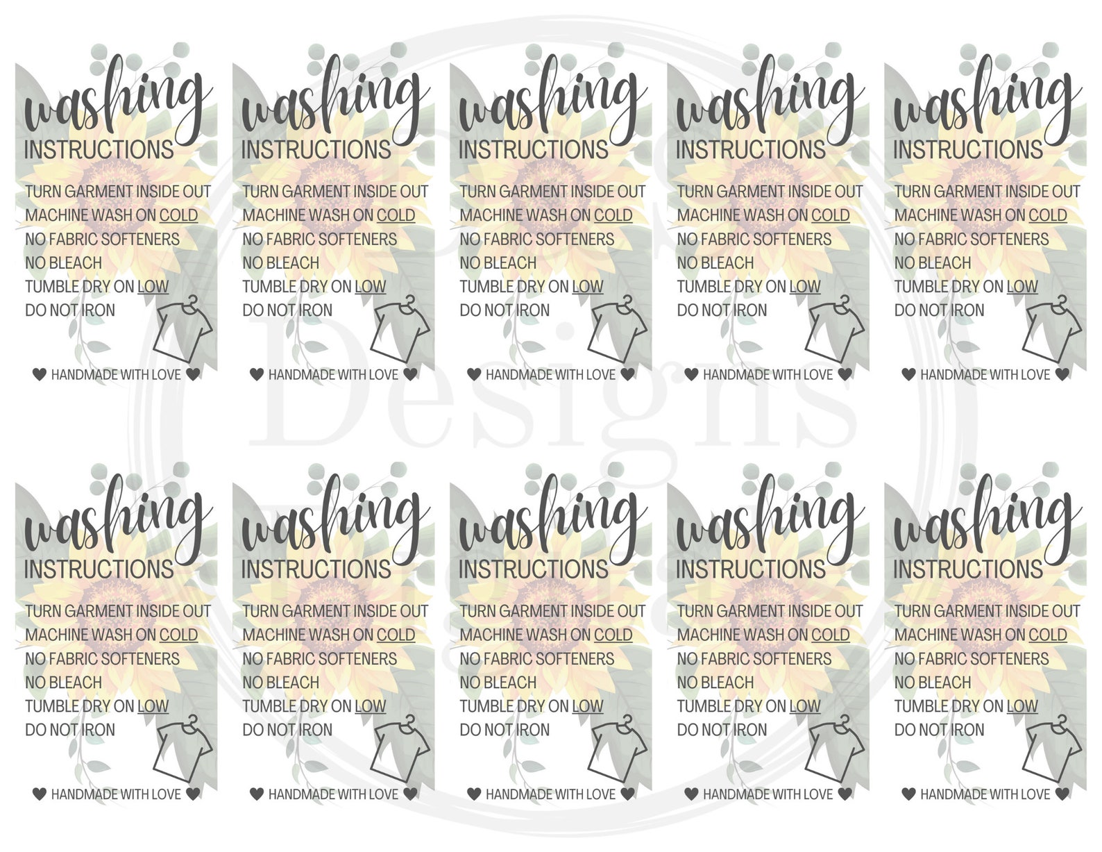 Garment Care Card Template Print From Home Vinyl Clothes Card Card ...