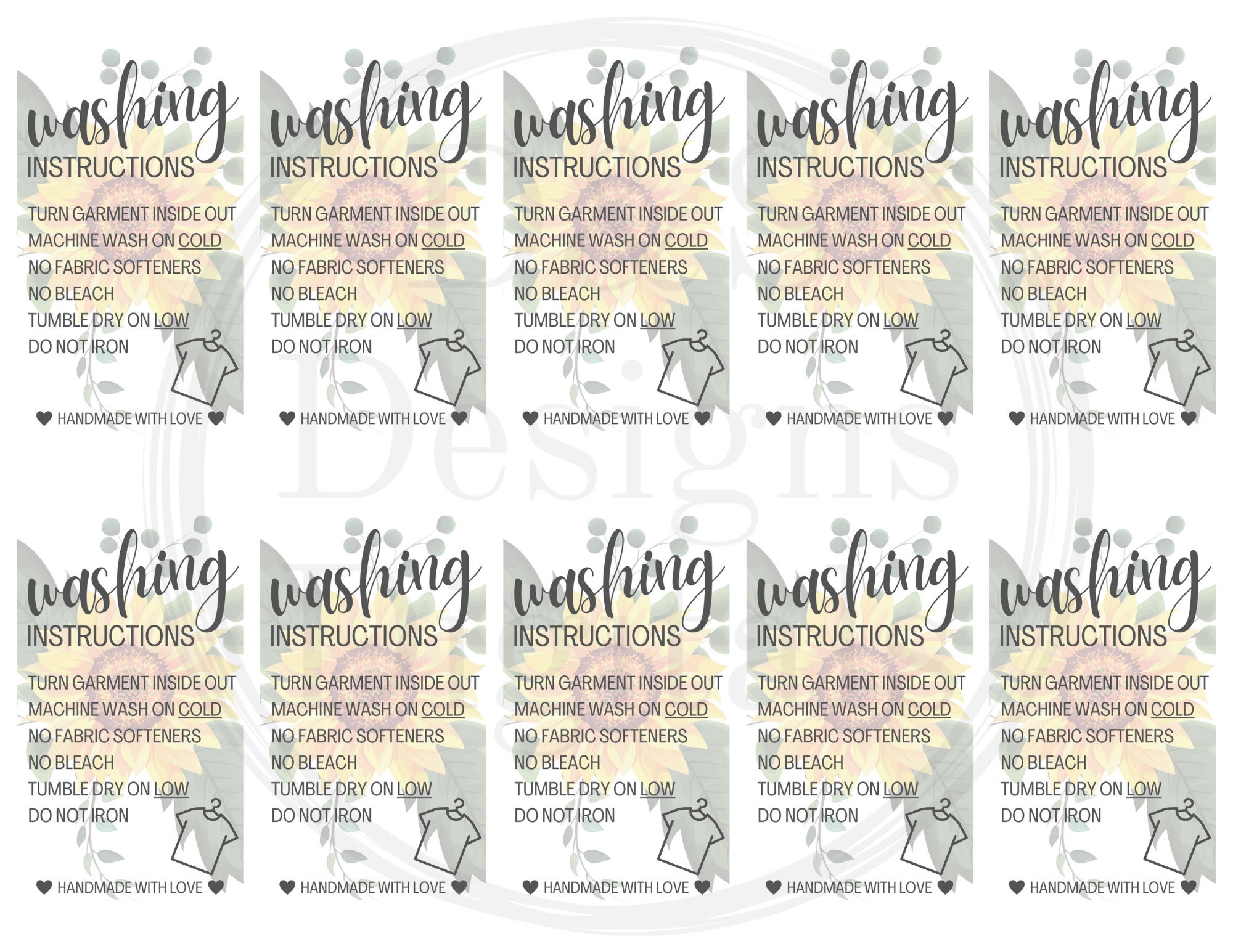 Garment Care Card Template Print From Home Vinyl Clothes Card Card ...