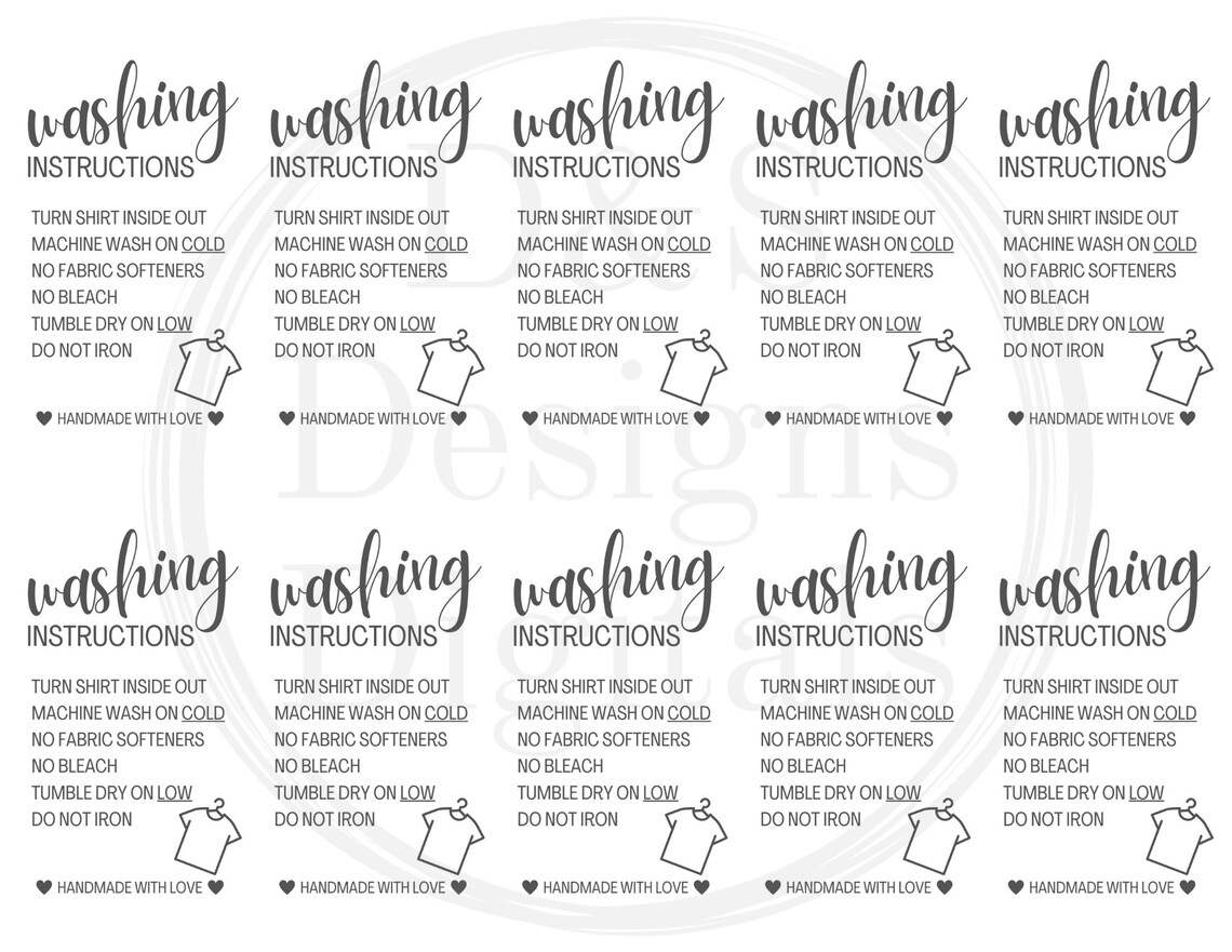 Garment Care Card Template Print From Home Vinyl Clothes Card Card ...