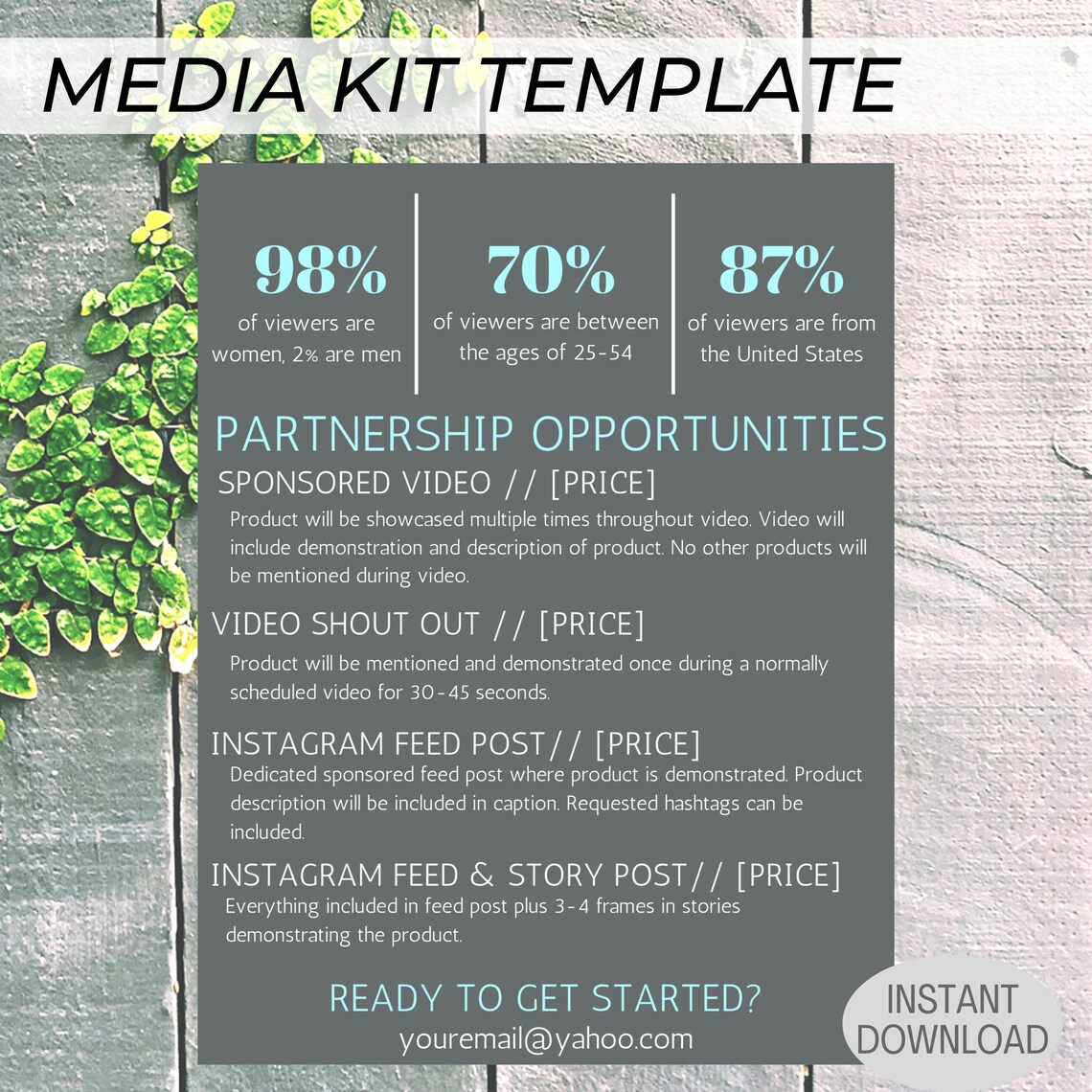 Youtuber Media Kit Template Influencer Pitch Sheet - Etsy