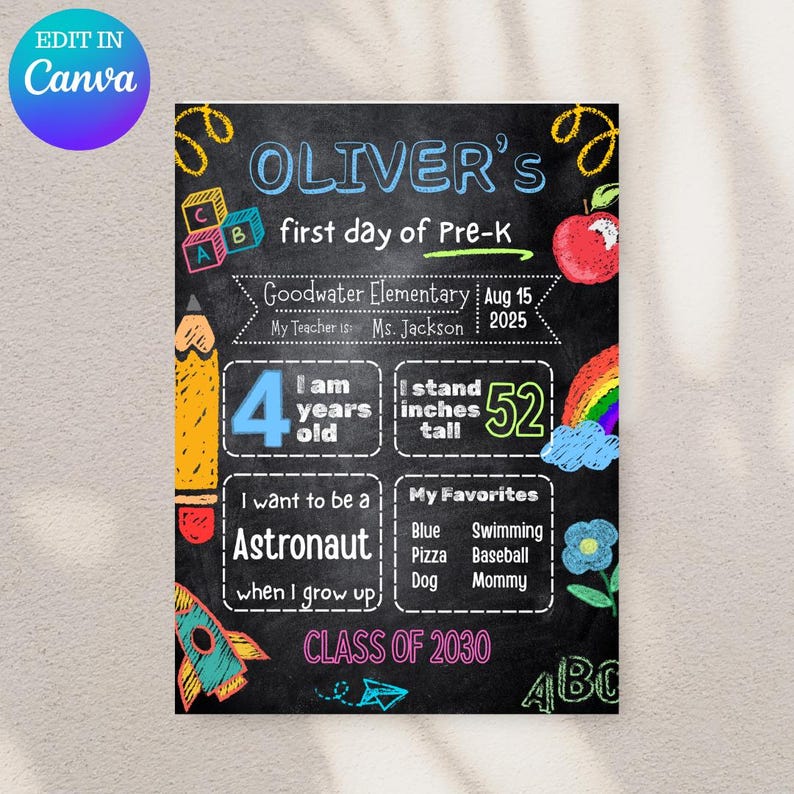 Editable First Day of School Sign: Printable Photo Board Template ...