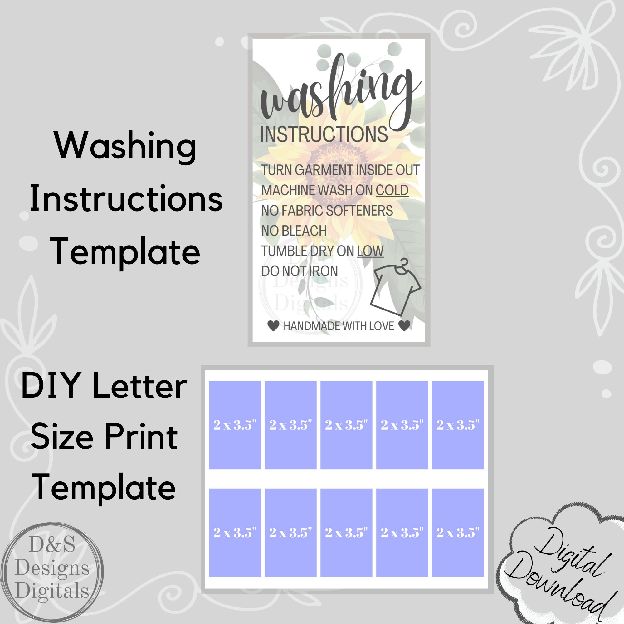 Garment Care Card Template Print From Home Vinyl Clothes Card Card ...