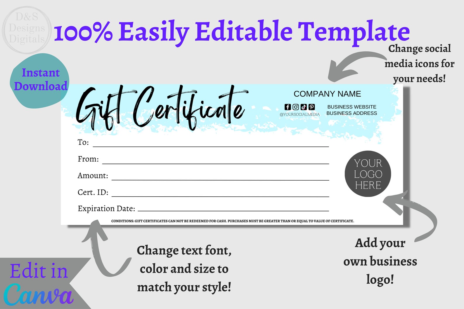 Gift Certificate Template | Editable Gift Certificate Template |modern ...
