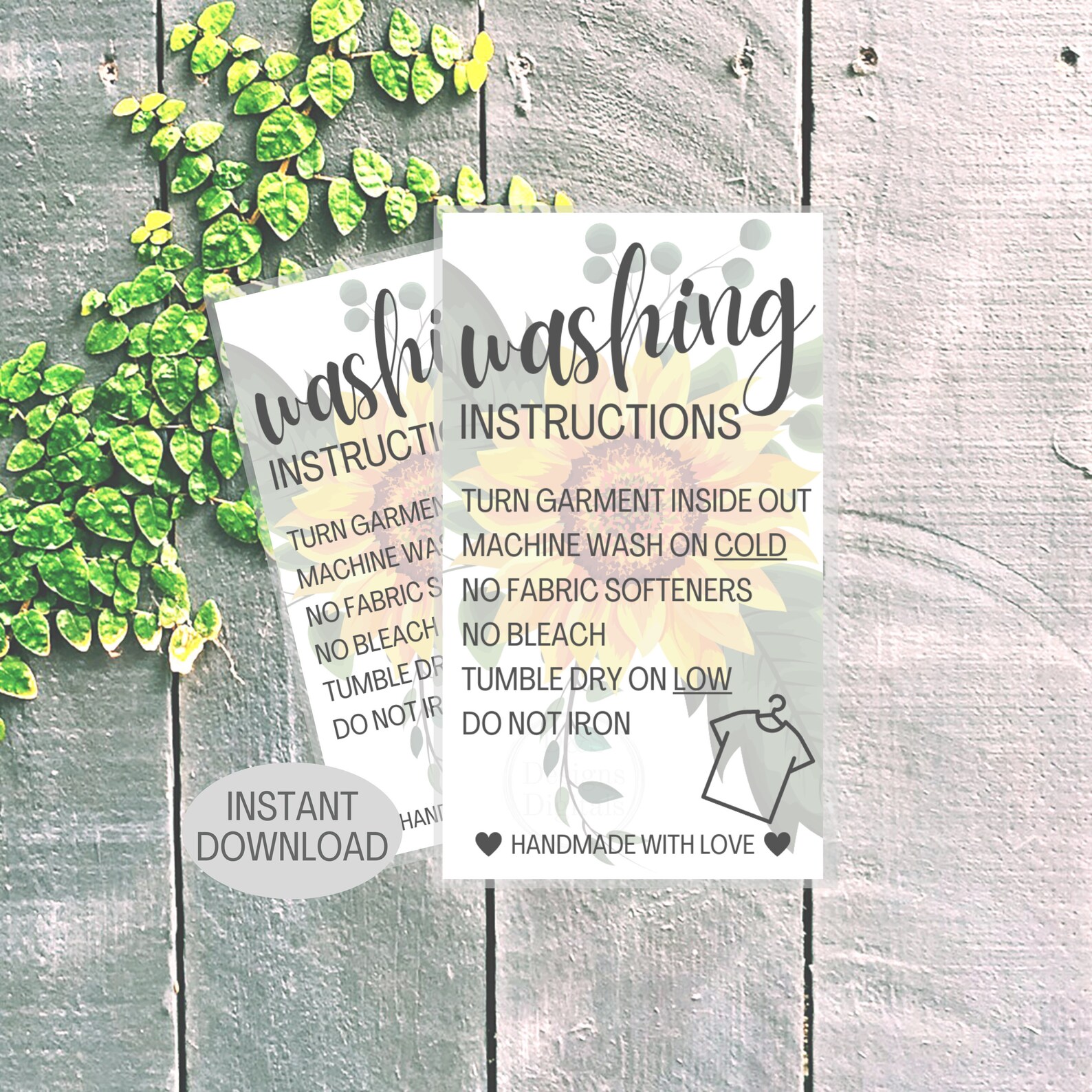 Garment Care Card Template - Print From Home | Vinyl Clothes Card Card ...