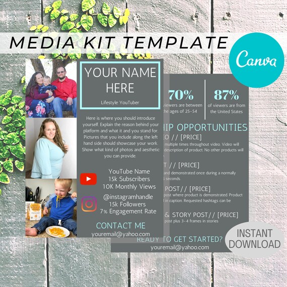 Youtuber Media Kit Template Influencer Pitch Sheet - Etsy
