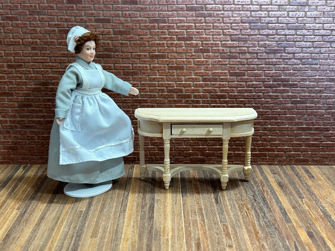 Half-moon Sideboard. 1/12 Scale in Unpainted Wood. 1 Drawer, Turned ...