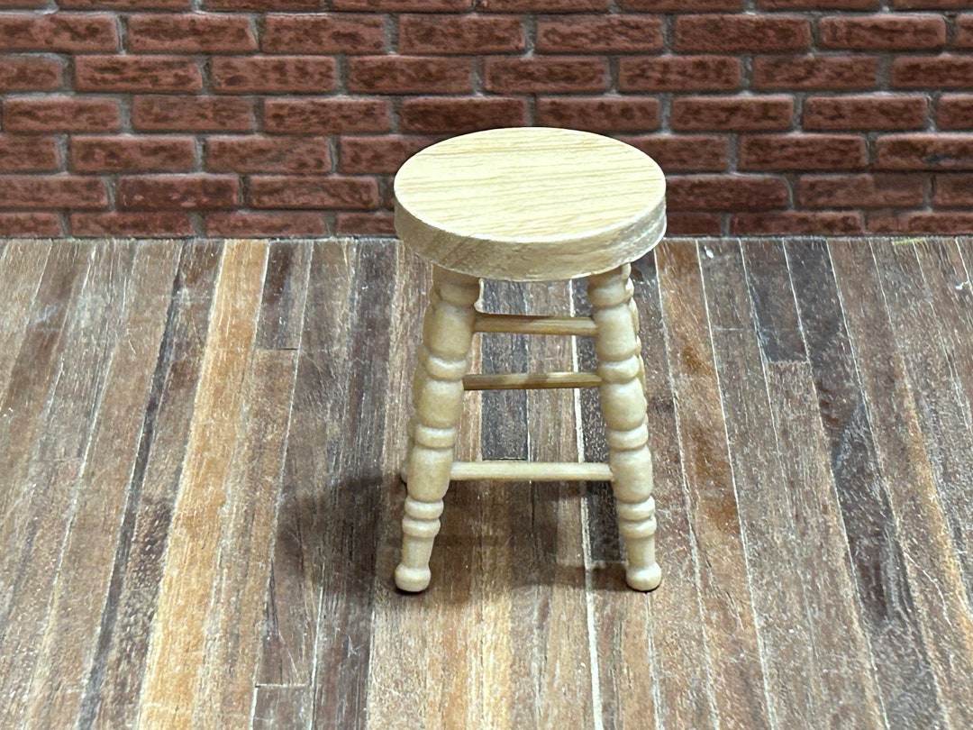 Beautiful Little Round Stool in Natural Varnished Wood With Turned Legs ...