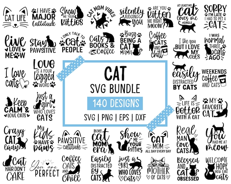 Cat SVG Bundle: 140 Funny Designs (digital Download) - Etsy