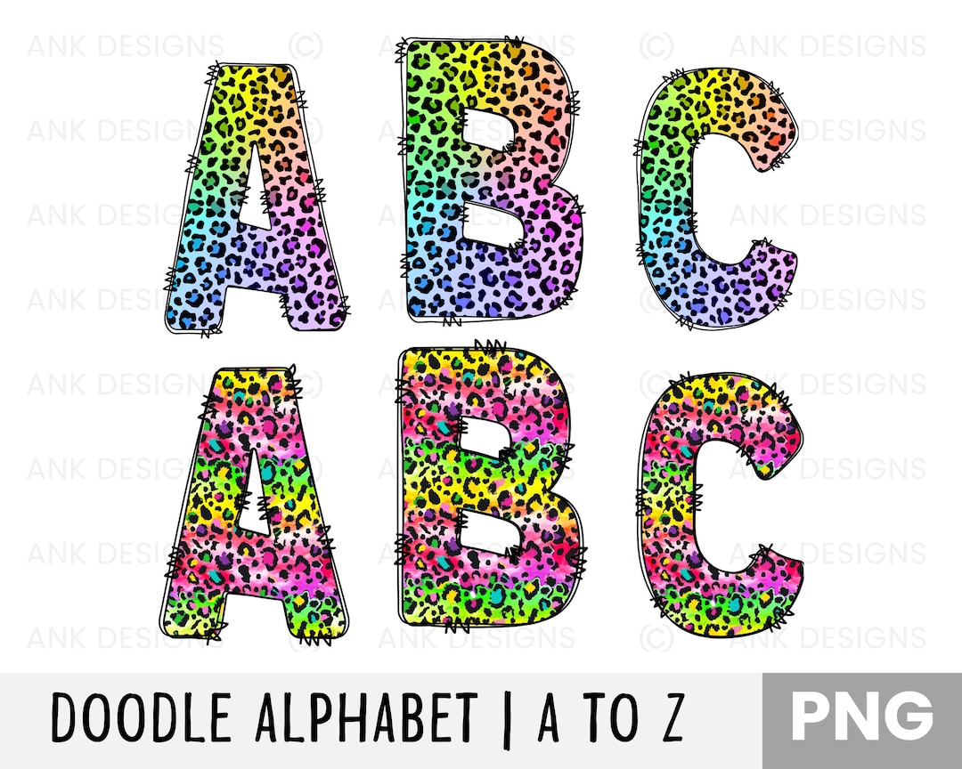 Leopard Doodle Alphabet PNG Bundle: 52 Letters (digital Download ...