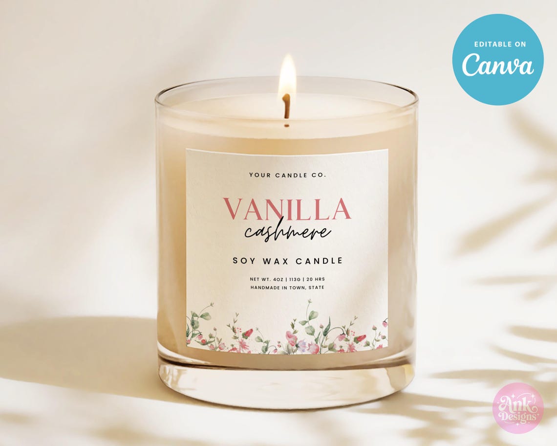 Editable Candle Label Template: Elegant Floral Design (digital Download ...