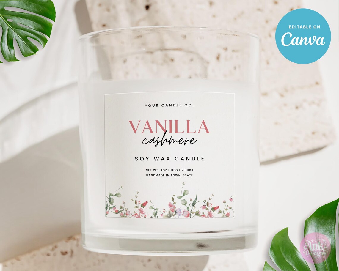 Editable Candle Label Template: Elegant Floral Design (digital Download ...