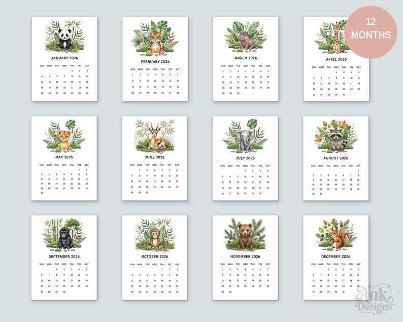 Printable Calendar 2026 for Kids: Animals Theme Homeschooler Calendar ...