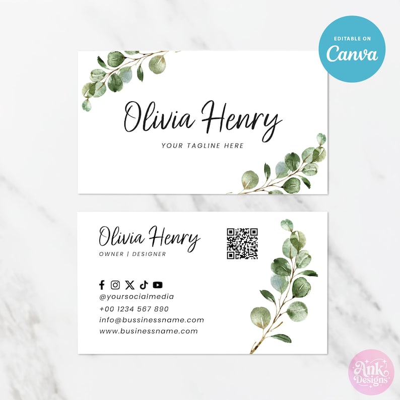 Editable Business Card Template: Greenery Design (digital Download) - Etsy