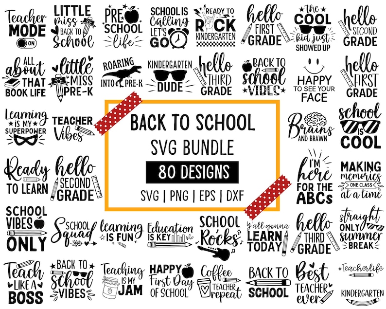 Back to School SVG Bundle: 80 Designs (digital Download) - Etsy