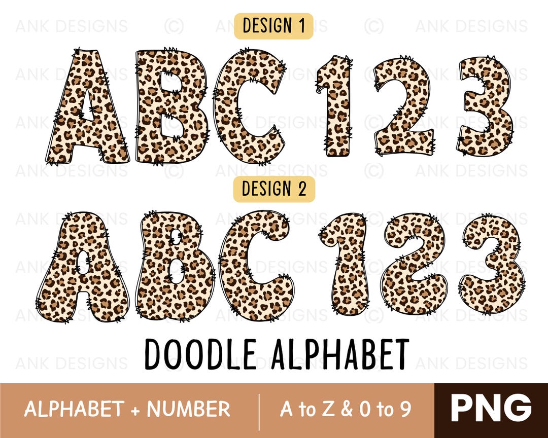 Leopard Doodle Alphabet and Number PNG Bundle: 72 Letters (digital ...