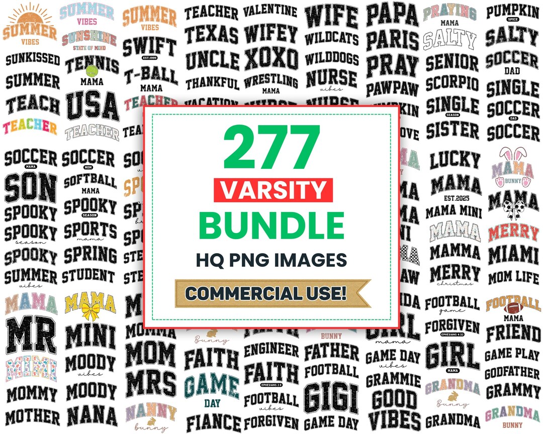 277 Varsity PNG Mega Bundle: T-shirt Designs (digital Download) - Etsy