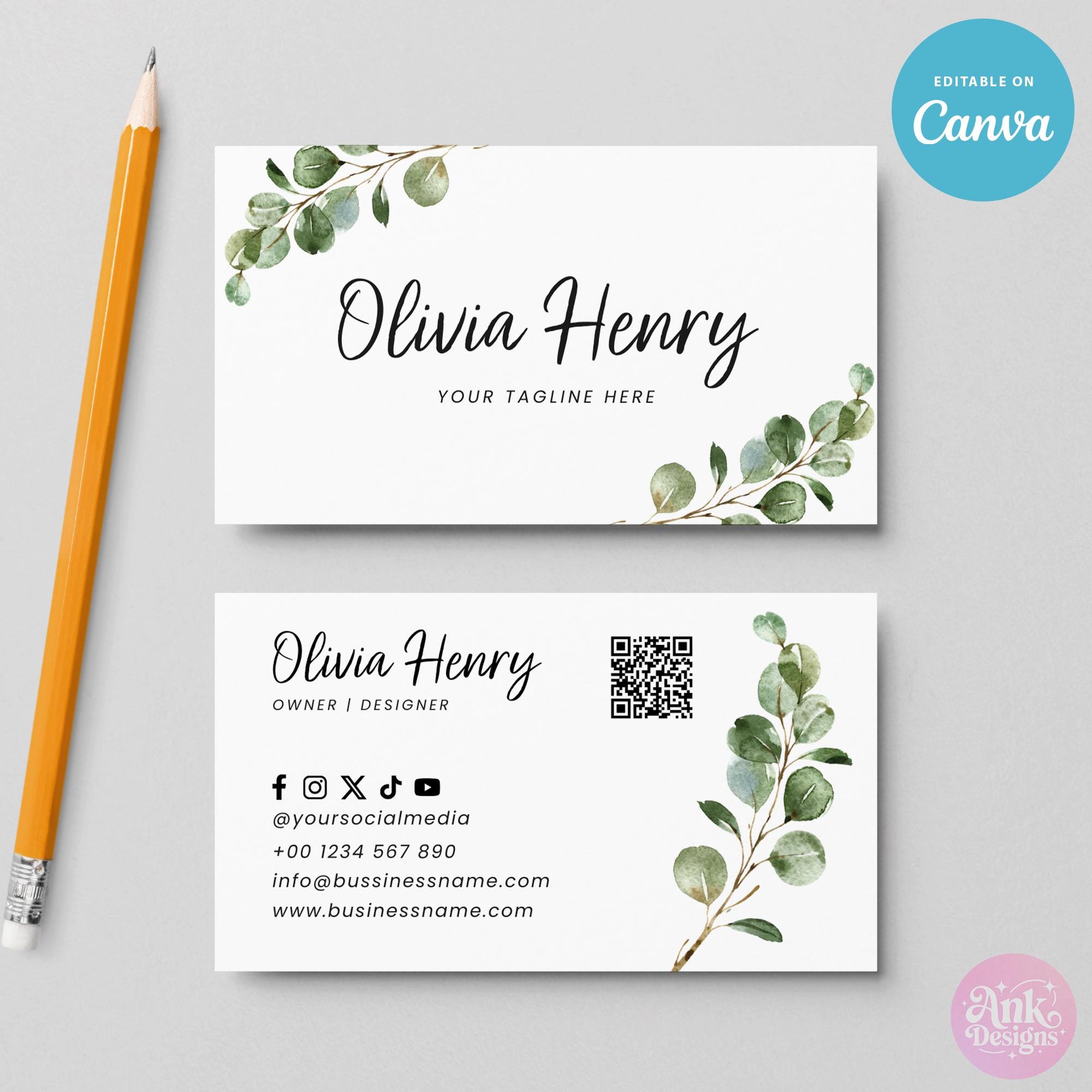 Editable Business Card Template: Greenery Design (digital Download) - Etsy
