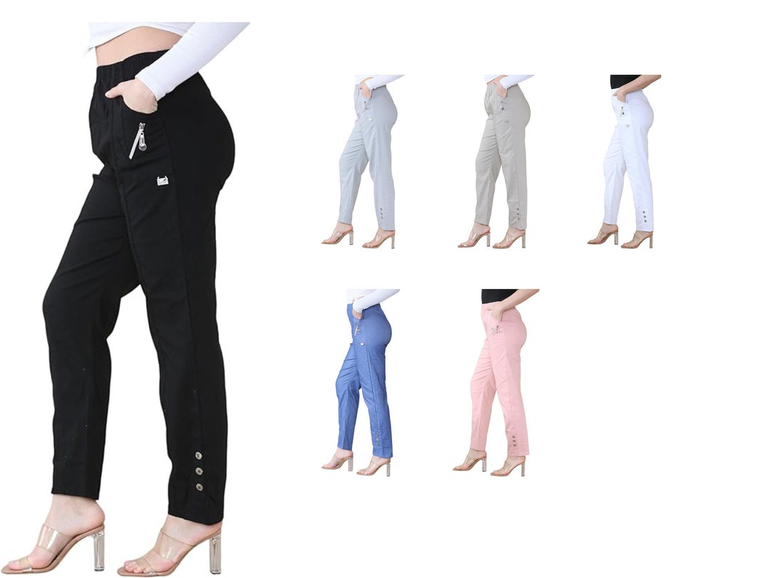 Women's Full Length Cherry Berry Trousers Ladies Italian Plain Casual ...