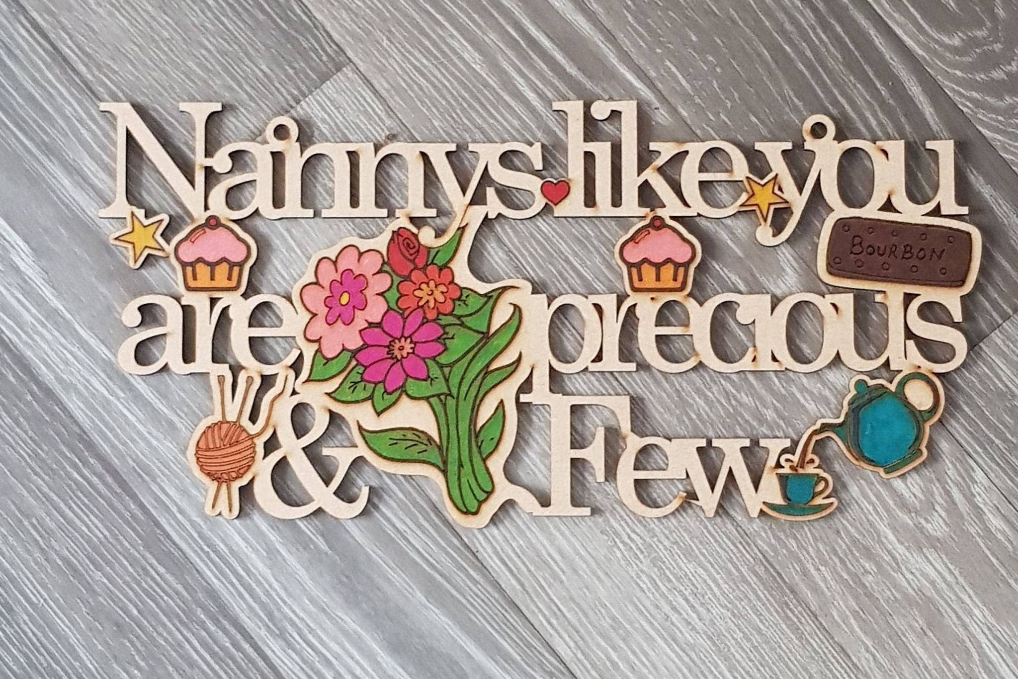 Nan flower colourful wooden special plaque Nanna Sign Nanny | Etsy