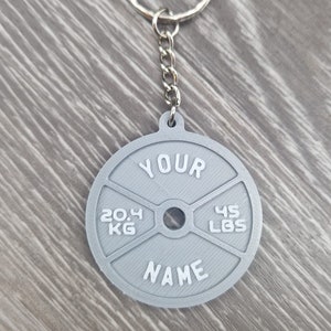 Barbell Weight Lifting Gym Keyring, Personalised 45 Lbs Keychain ...