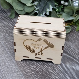 Personalised Hairdresser Tip Box, Engraved Wooden Money Box - Etsy
