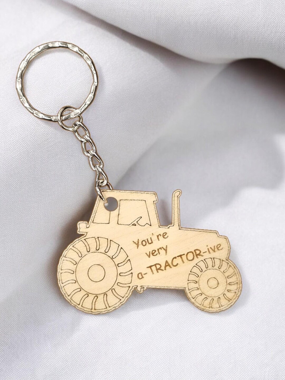 Tractor Wooden Keyring: "you're Very A-tractor-ive" Plywood Keychain - Etsy