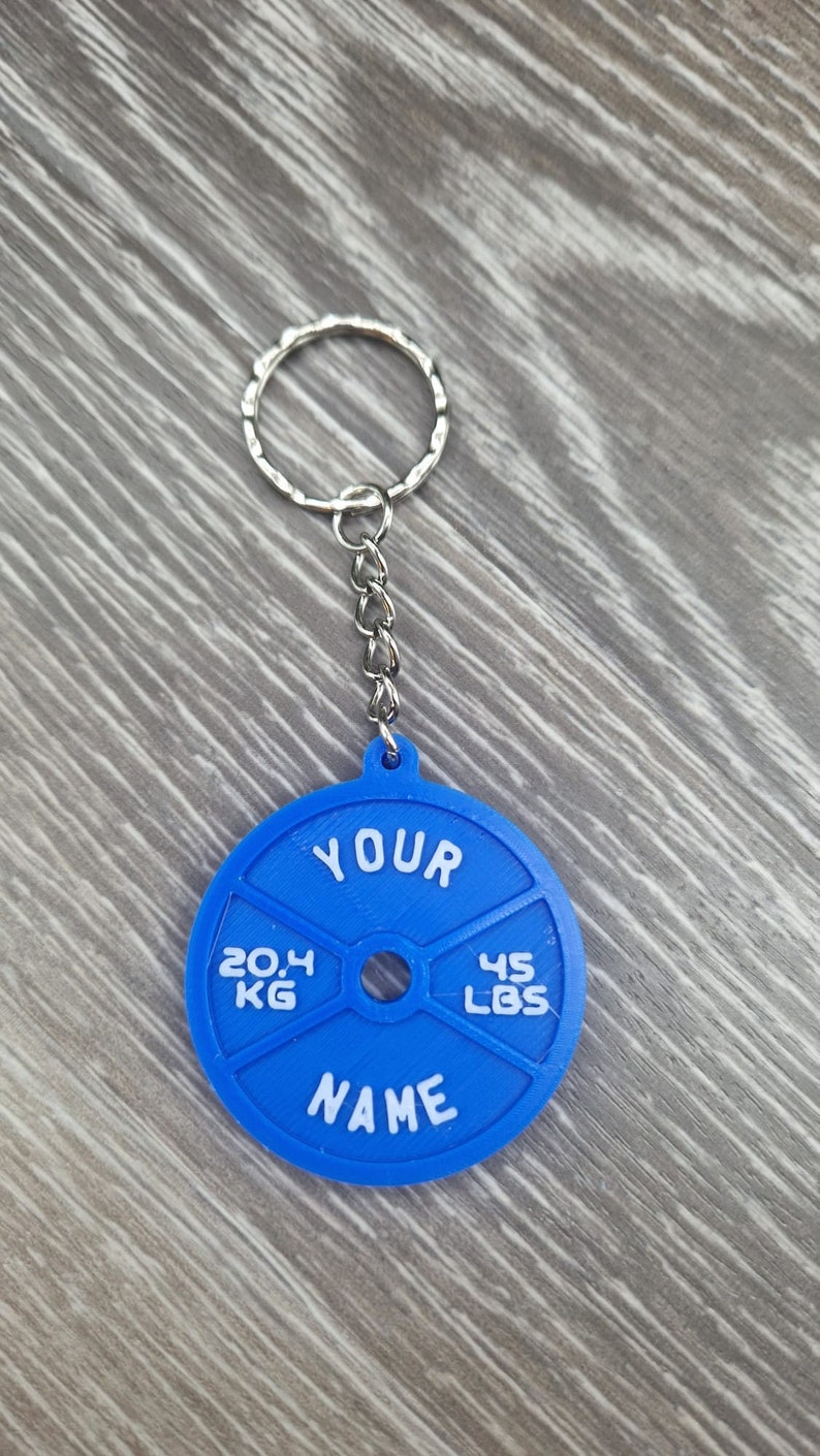 Barbell Weight Lifting Gym Keyring, Personalised 45 Lbs Keychain ...