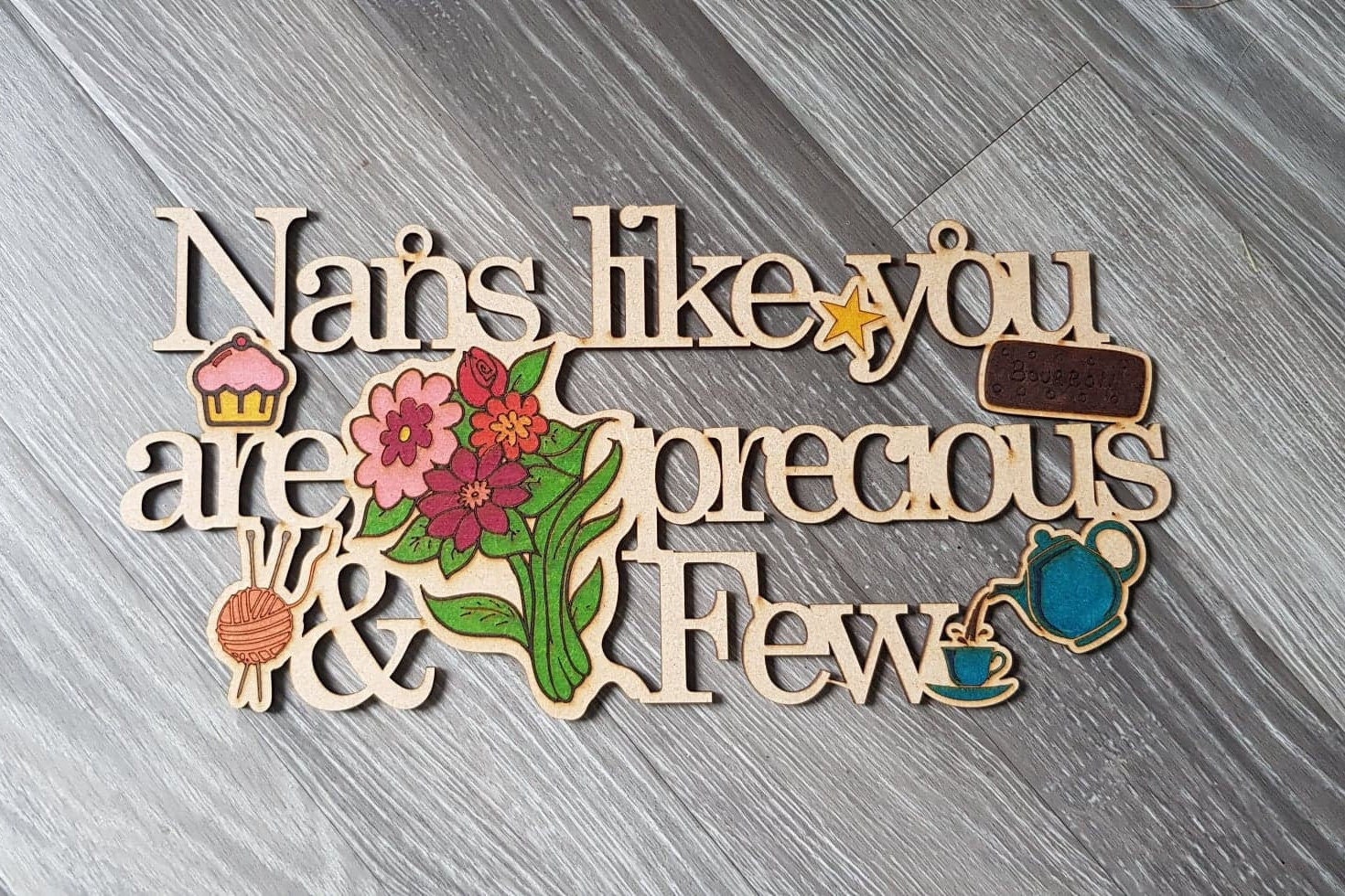 Nan flower colourful wooden special plaque Nanna Sign Nanny | Etsy