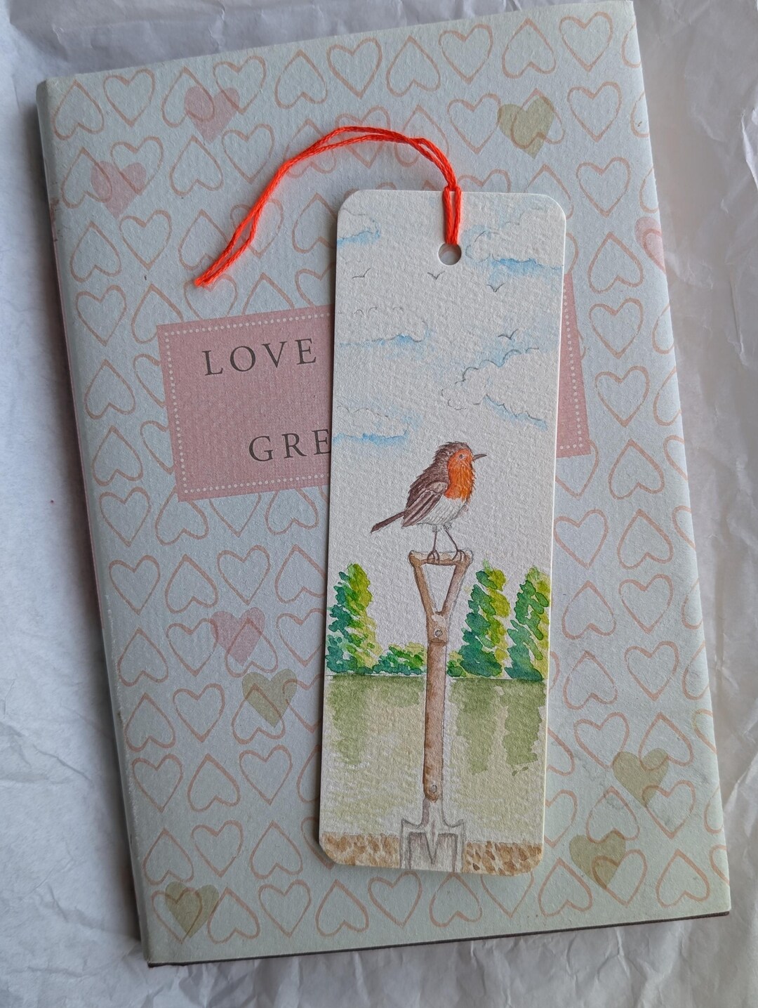 Hand Painted Robin in a Garden Watercolour Card Bookmark, Reading Gift ...
