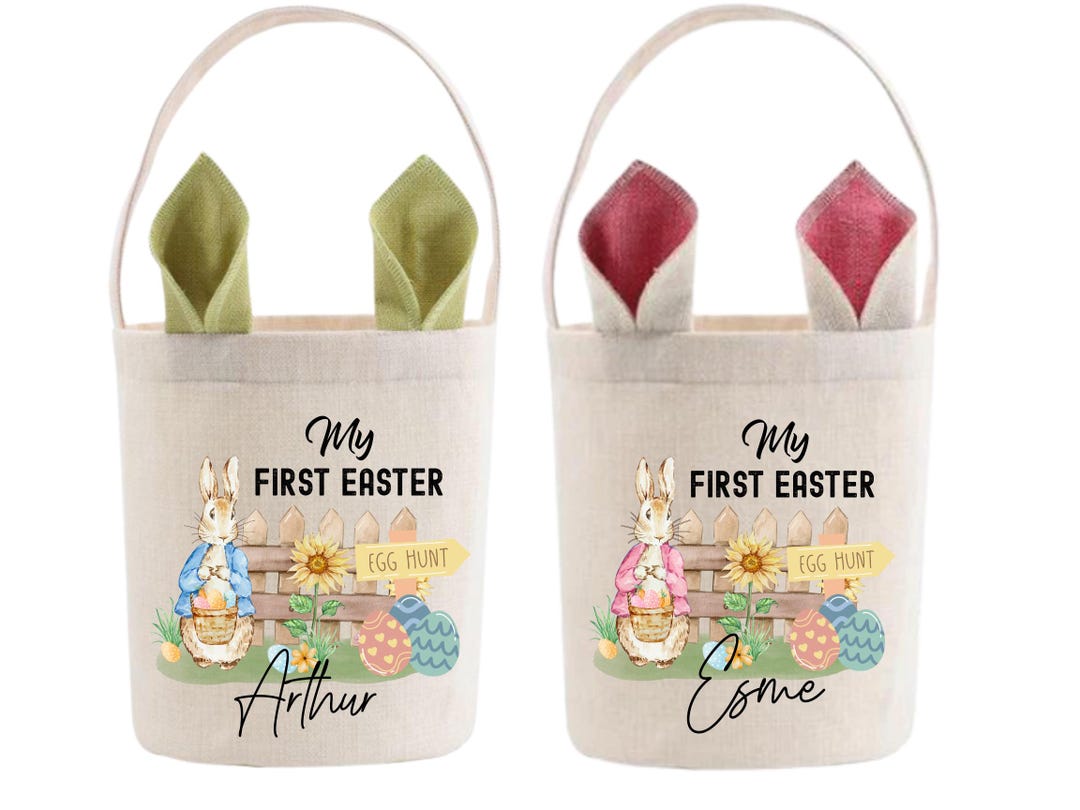 Personalised First Easter Egg Hunt Linen Basket | Personalised Easter ...