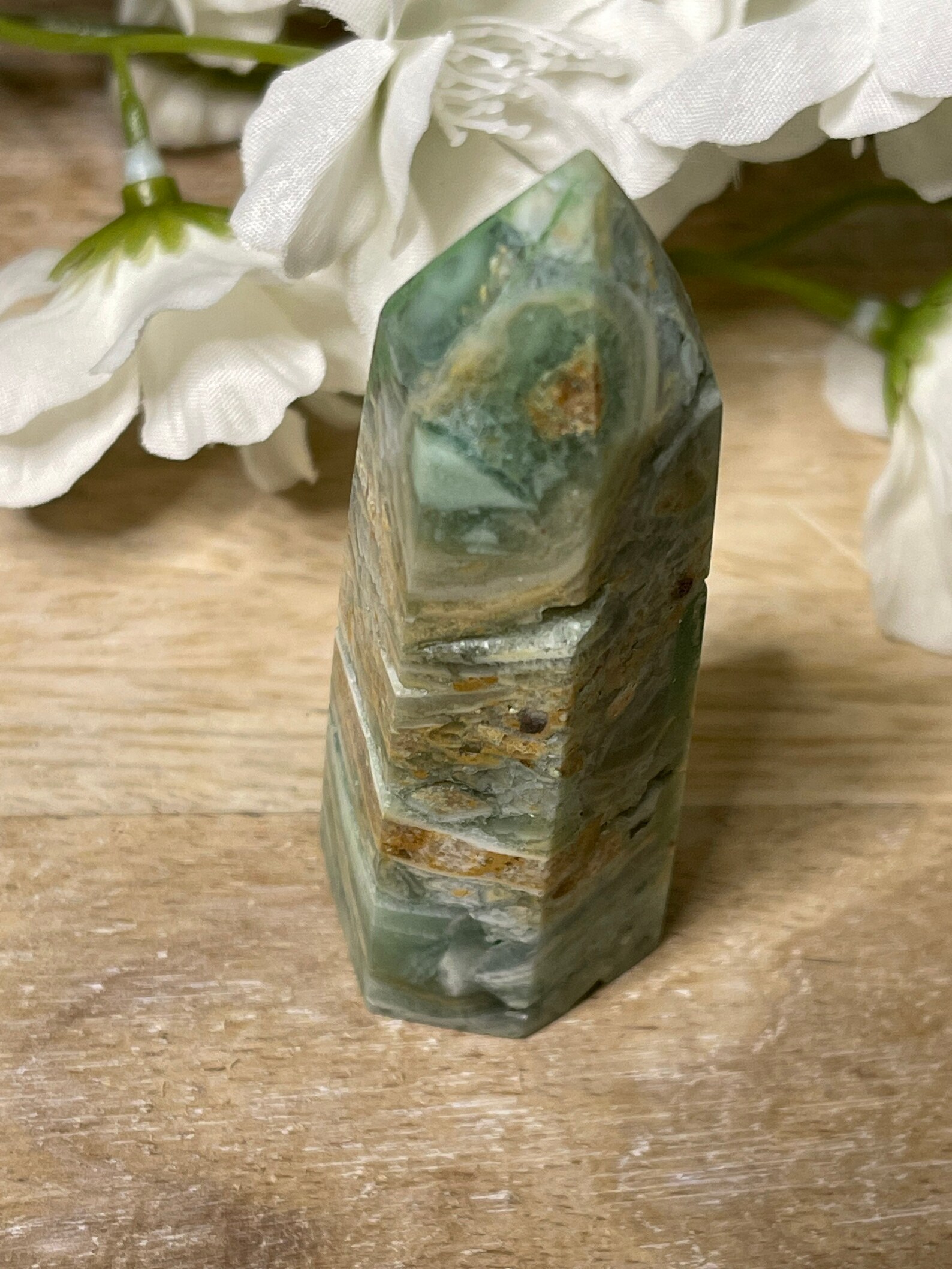 Rara agata di fiori verdi Green Sakura Agate Tower - Etsy Italia