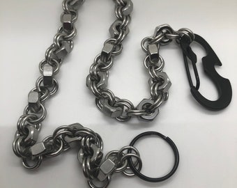 5 Hex Nut Byzantine Handcrafted Chainmail Wallet Chain 14 Gauge Steel 2 ...