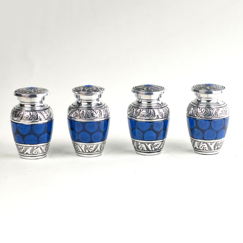 Keepsake Urn Set of 4 Pcslovely Bubble Blue Silver Finish Keepsake ...
