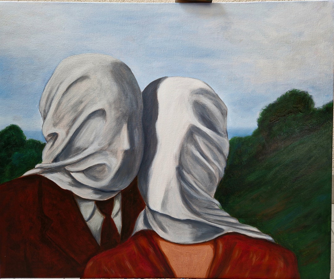 Hand Painted. Rene Magritte the Lovers. - Etsy