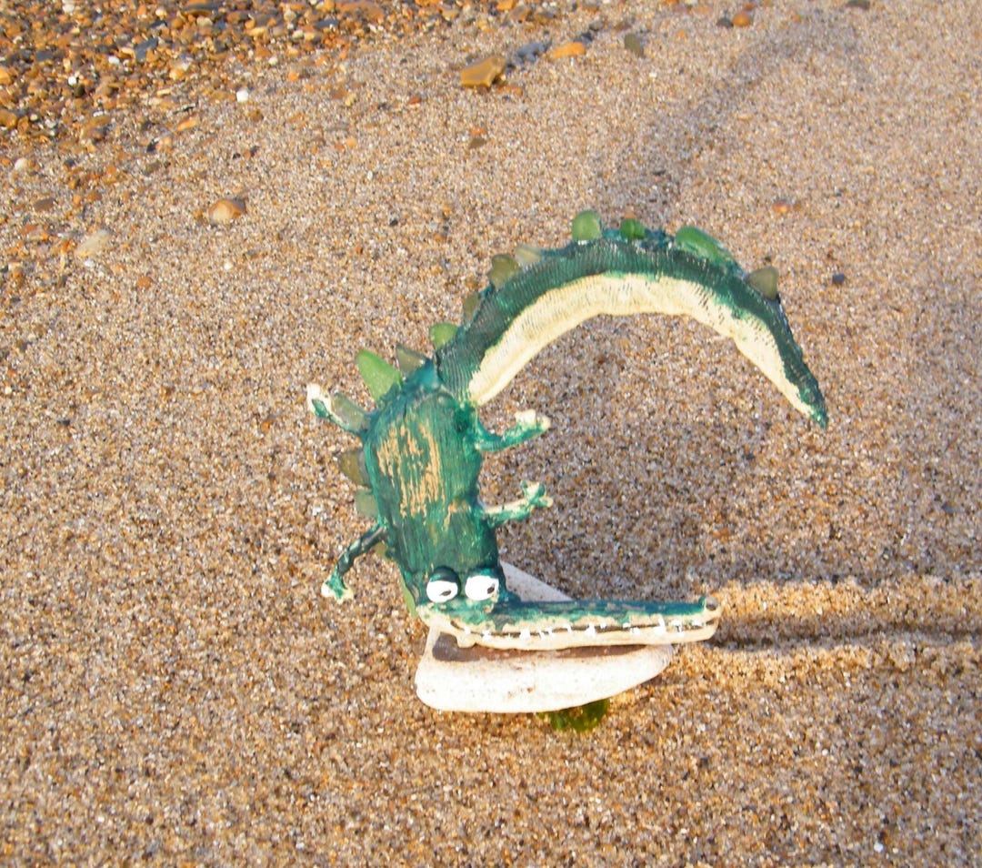Coastal Croc Sculpture [driftwood/sea Glass/twines#pottery ] Positive ...