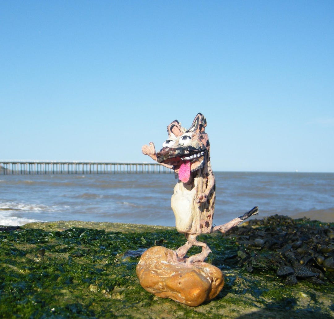 Driftwood Hyena Sculpture: Sea Worn Art, Beach Decor - Etsy
