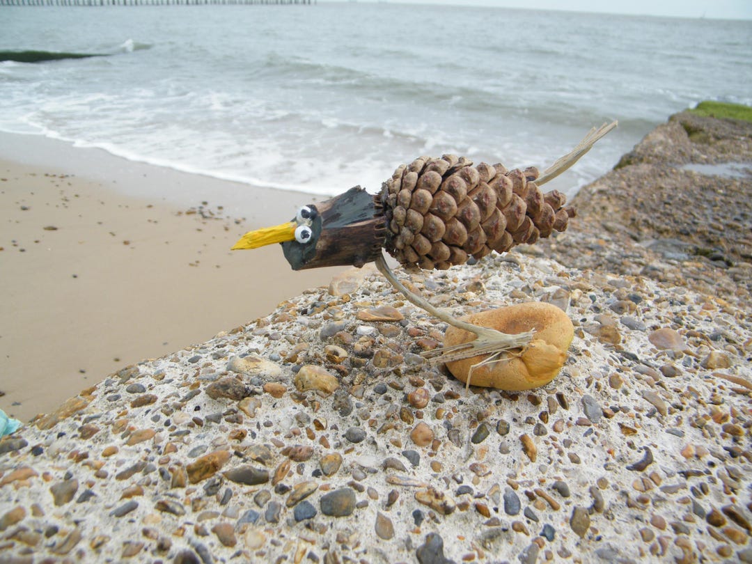 Driftwood/cone Bird Sculpture -felixstowe Beach Origins-positive Vibes ...