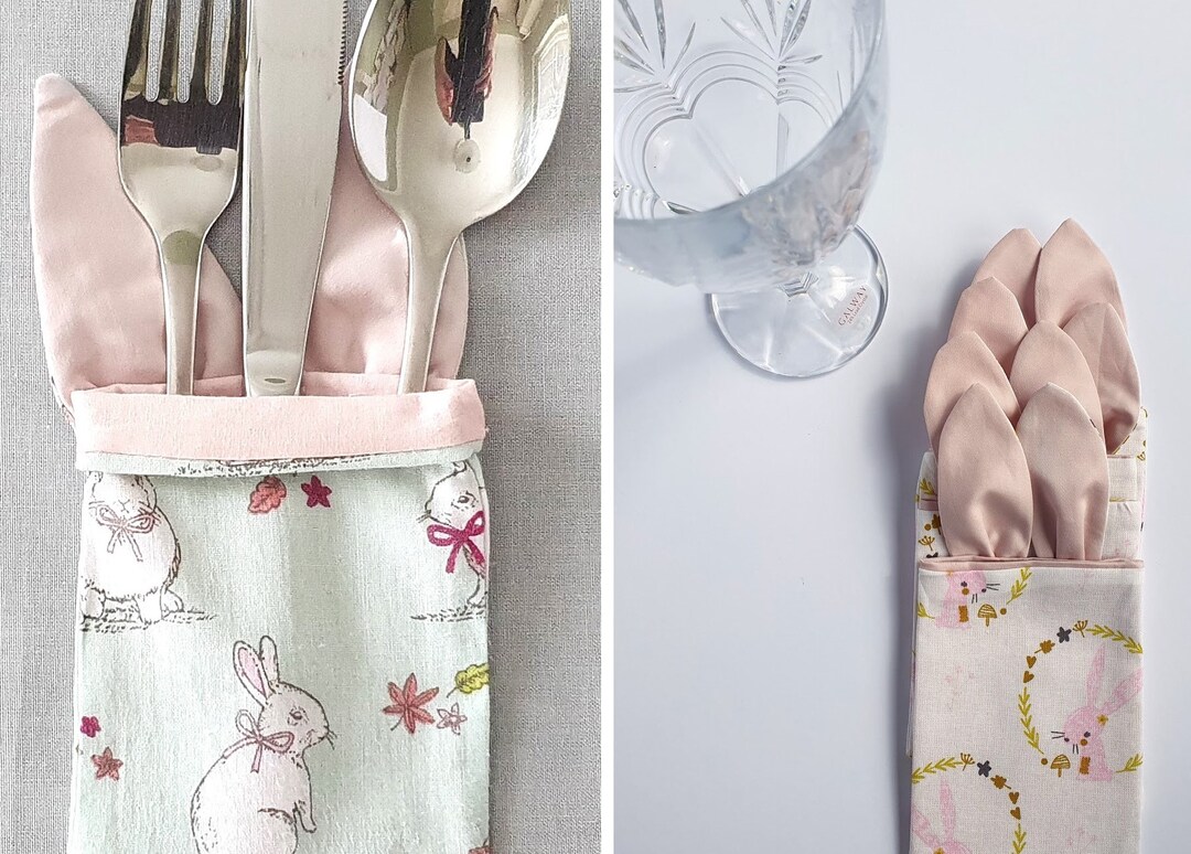 Bunny Fabric Cutlery Pouch, Easter Table Decoration - Etsy