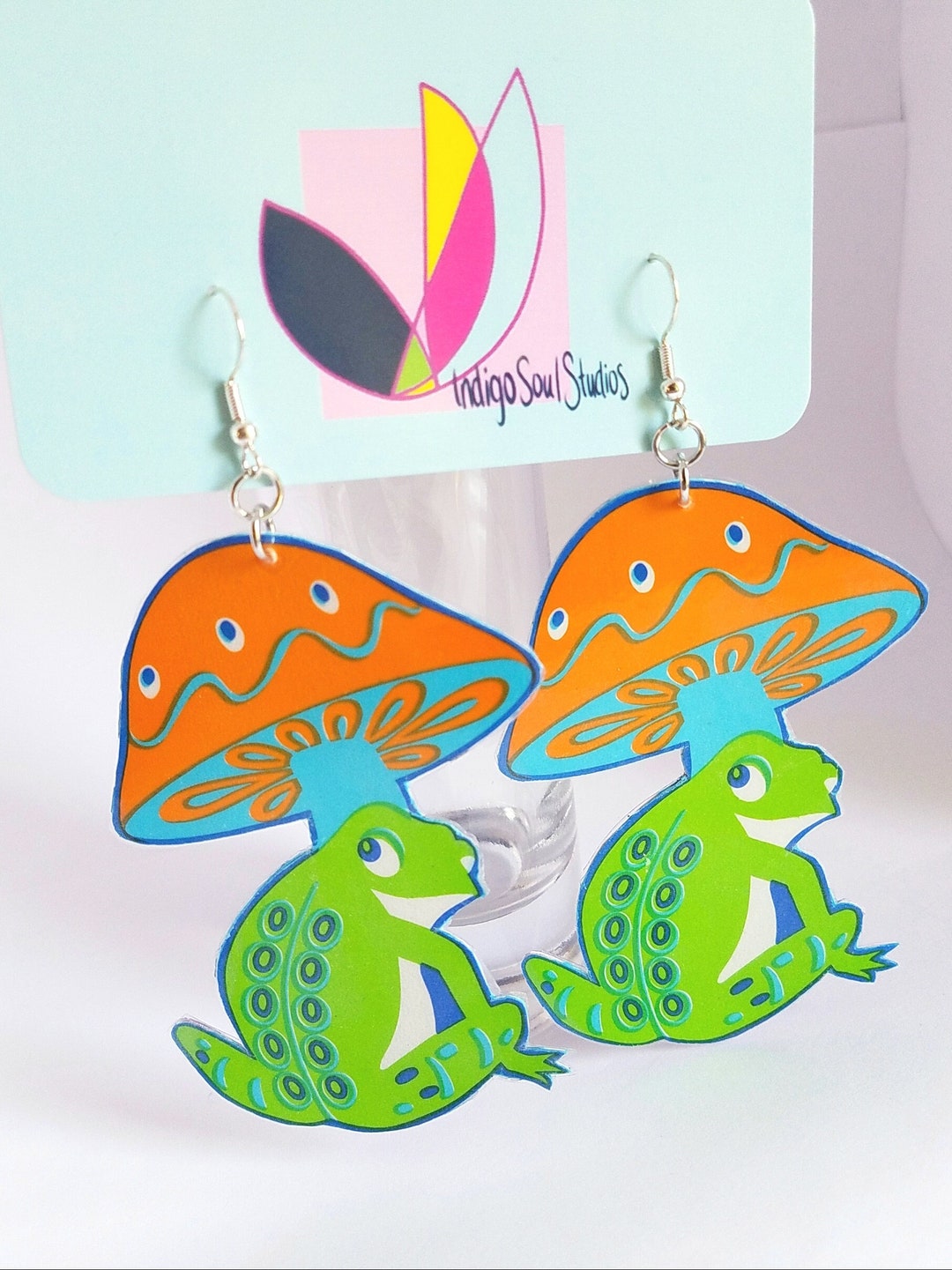 Upcycled 1970s Vintage Single Swap Trading Card Earrings - Trippy Lime ...