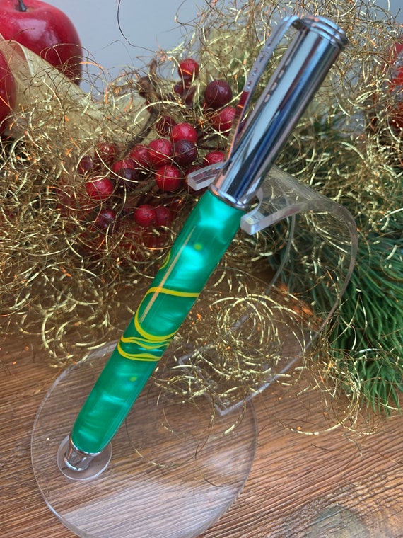 Handmade pen. Bright green luxury rollerball pen. | Etsy