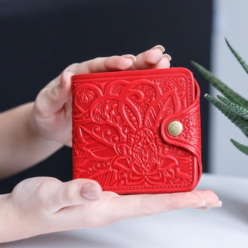 Red Leather Wallet Purse - Etsy